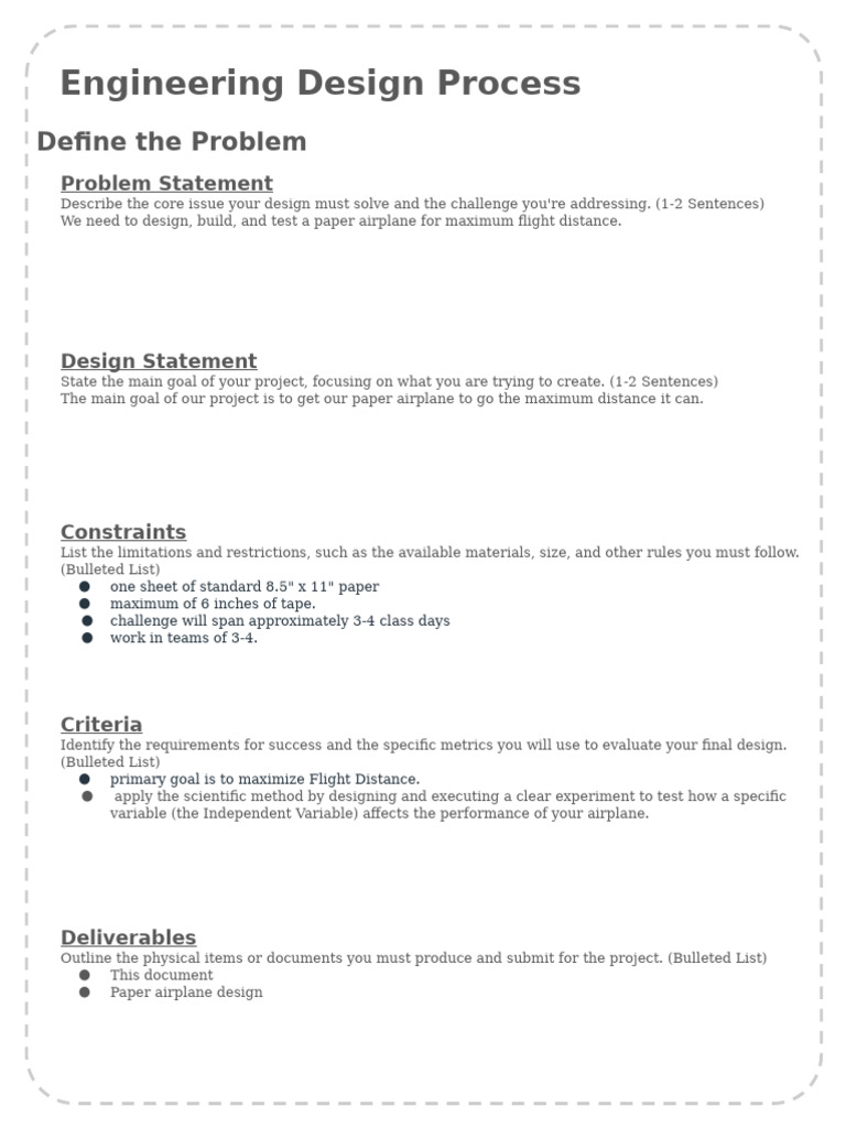 Paper Airplane Design Process Guide | PDF | Experiment | Engineering ...