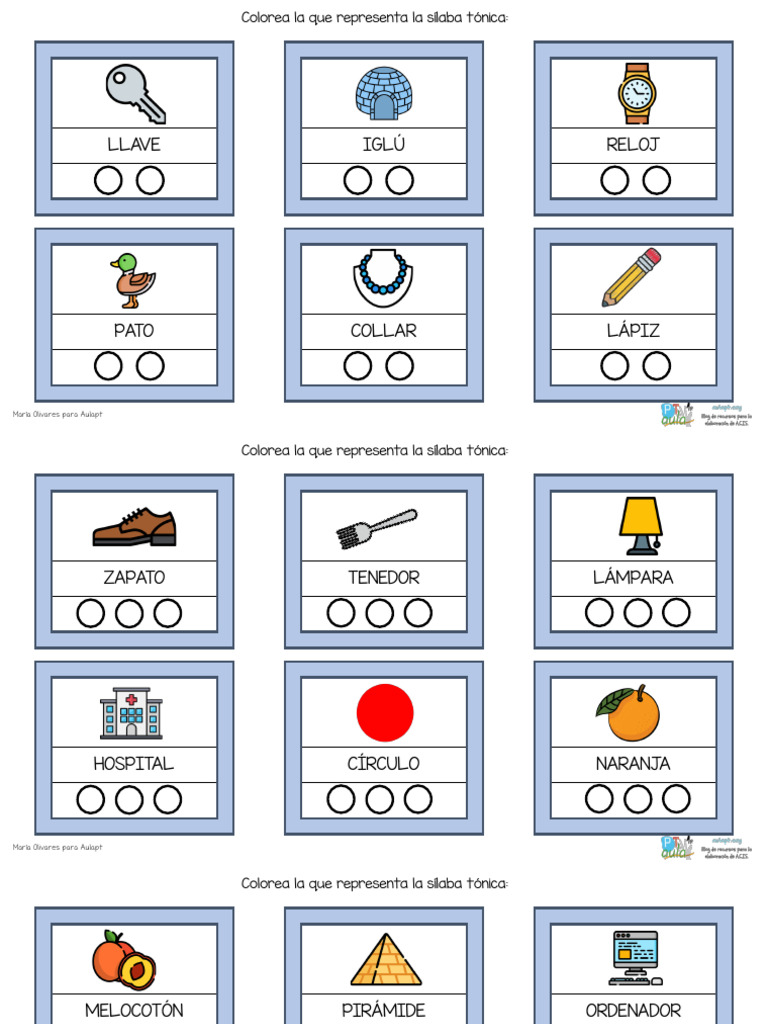 Tarjetas Identificar Silaba Tonica | PDF