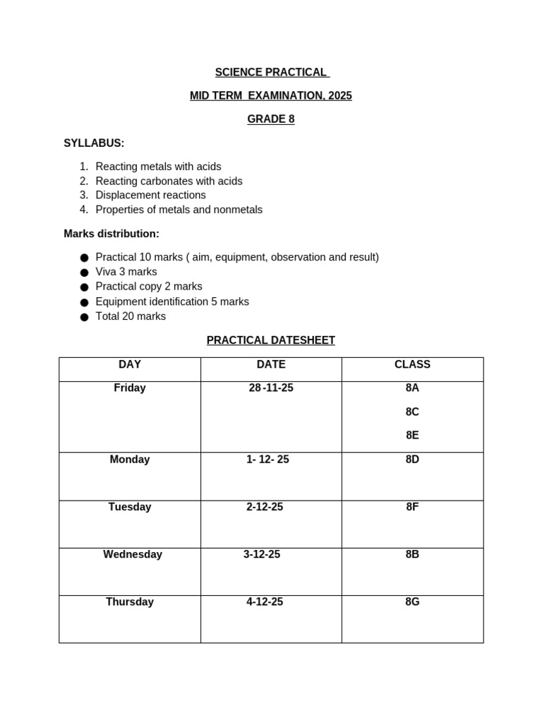Science Practical Mid Term, 25 | PDF