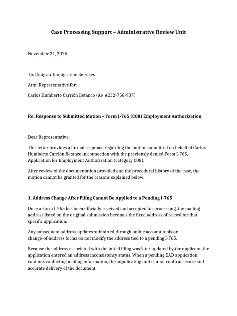 USCIS Style Response Nov21 2025 | PDF | United States Citizenship And ...