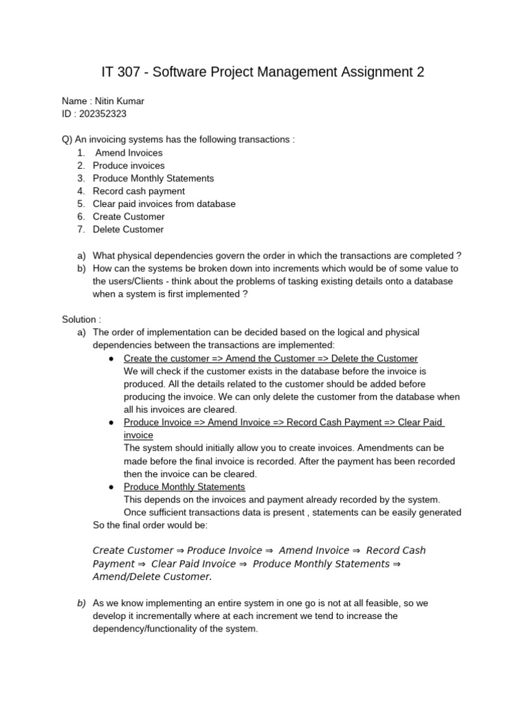 IT 307 - Software Project Management Assignment 2 | PDF | Invoice ...