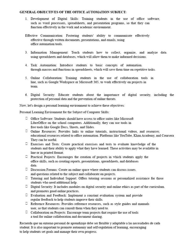 General Objectives of The Office Automation Subject | PDF | World Wide ...