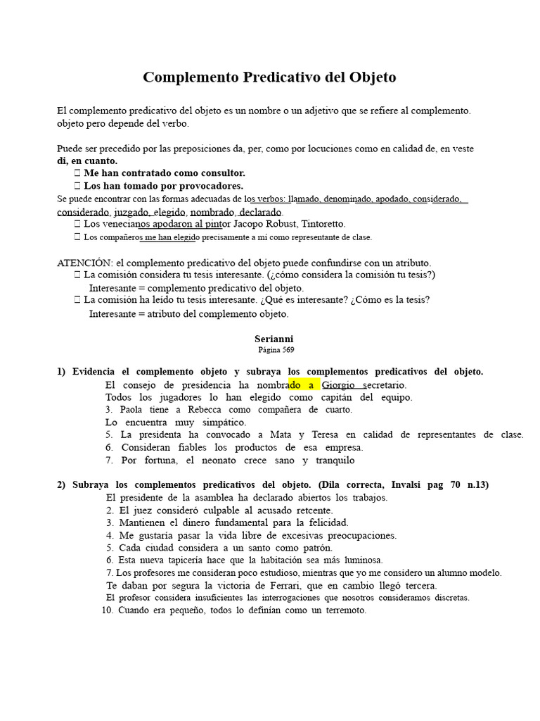 Complemento Predicativo Del Objeto | PDF | Gramática | Sintaxis