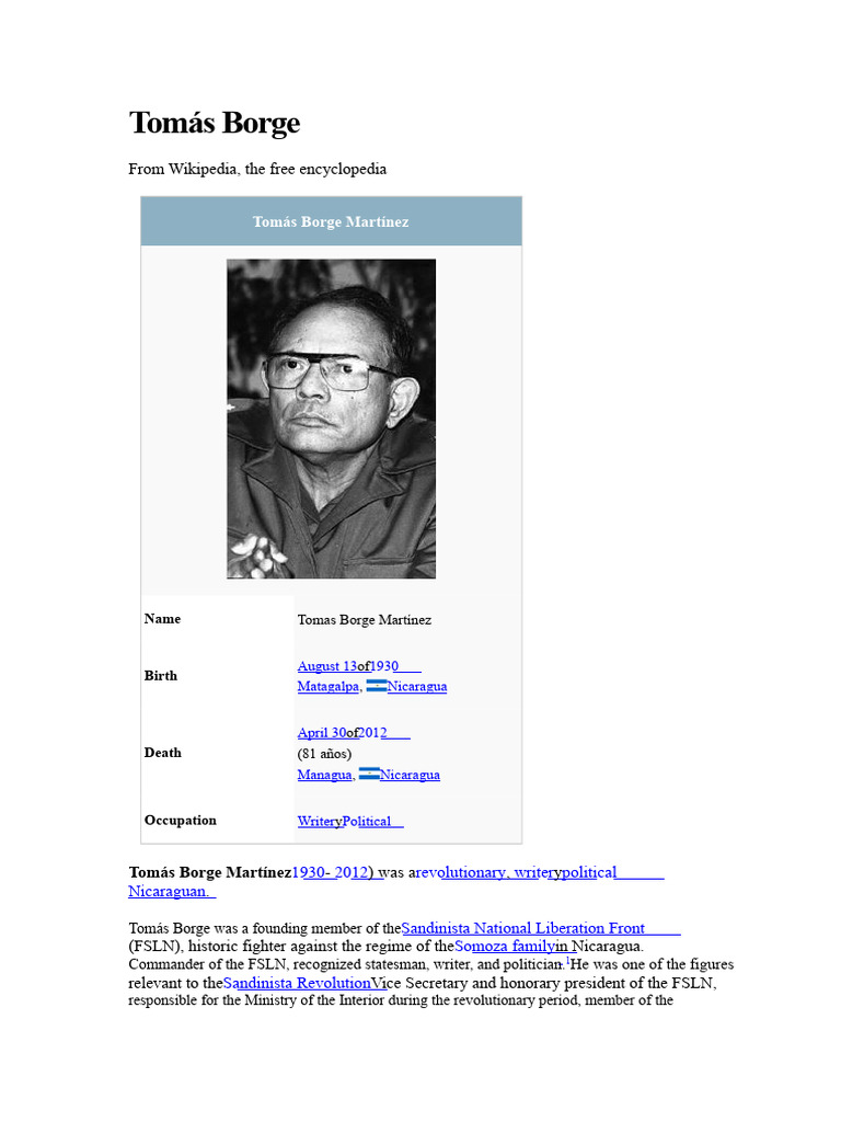 Tomás Borge: Sandinista Leader Biography | PDF | Sandinista National ...