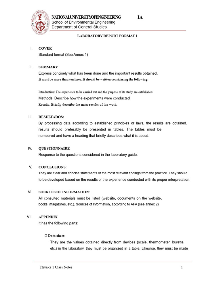 Format of Physics I Report | PDF | Data
