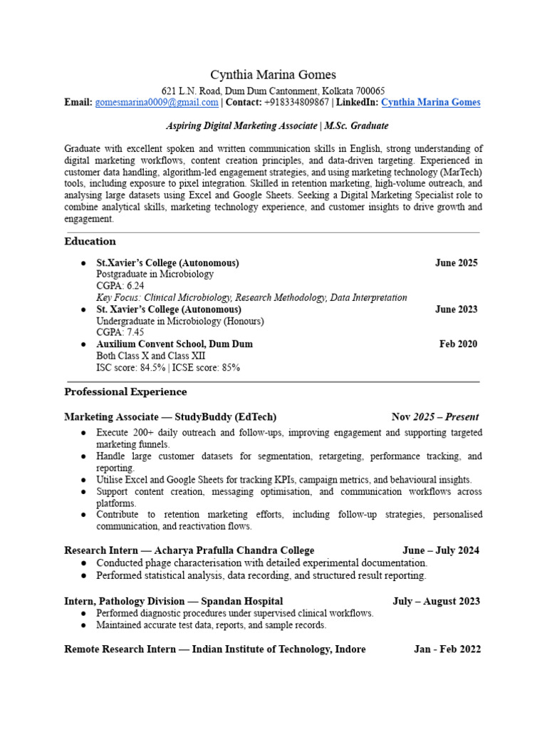 Cynthia DigitalMarketing Resume | PDF | Digital Marketing | Marketing