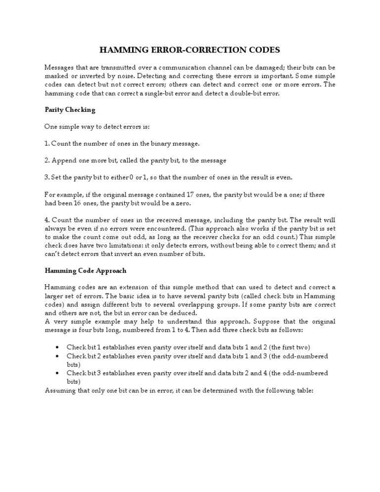 Hamming Error-Correction Codes Explained | PDF | Computers