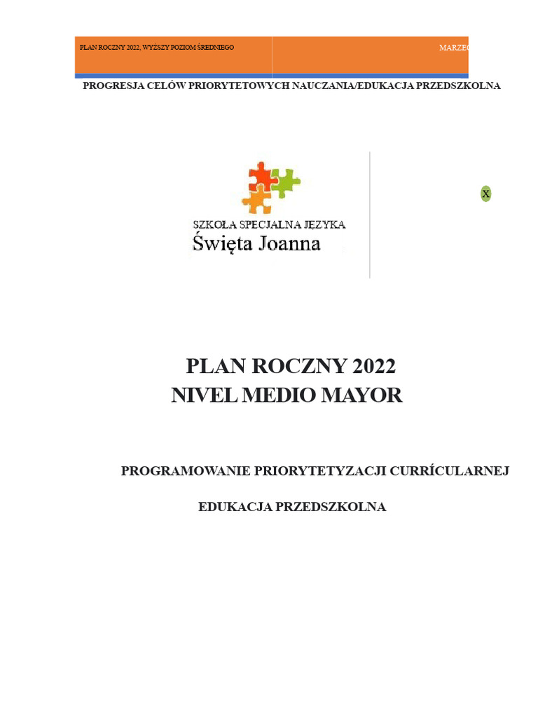 ROCZNY PLAN ŚREDNIEJ GRUPY 2022 OAP | PDF