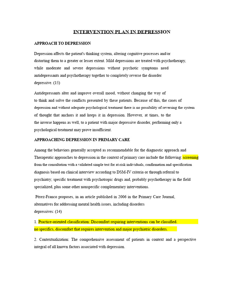 Comprehensive Depression Intervention Plan | PDF | Major Depressive ...