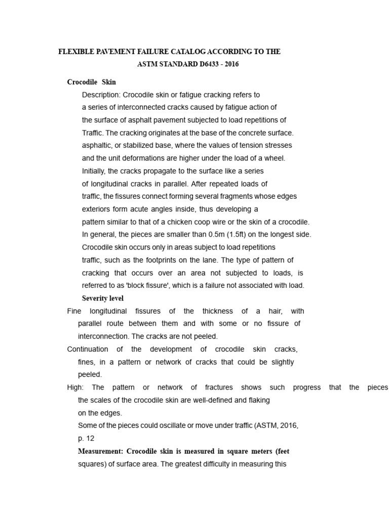 ASTM D6433 Flexible Pavement Failures | PDF | Road Surface | Fracture