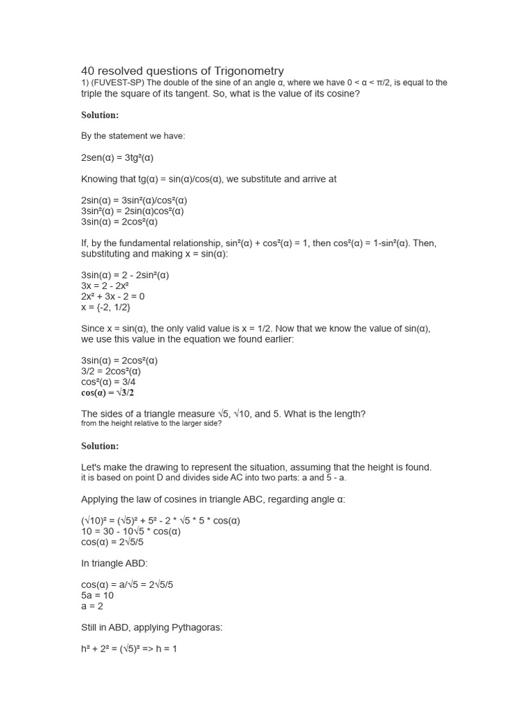 40 Resolved Questions of Trigonometry | PDF | Trigonometric Functions ...
