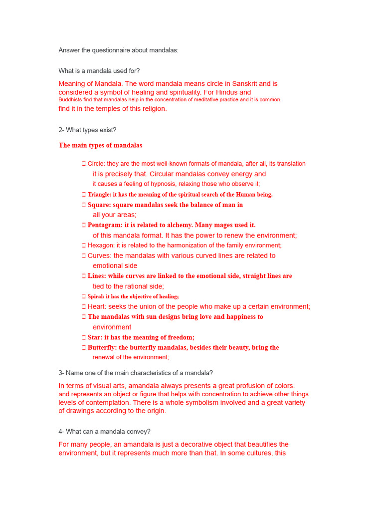 Answer the questionnaire about mandalas | PDF | Mandala | Chakra