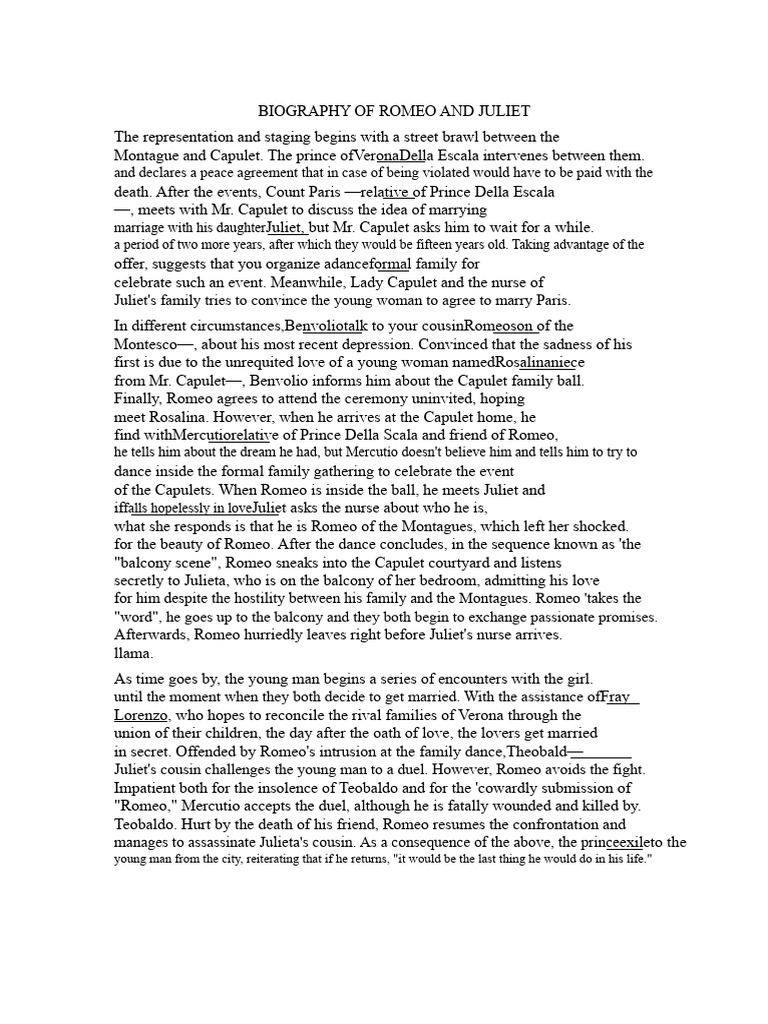 Biography of Romeo and Juliet | PDF | Characters In Romeo And Juliet ...