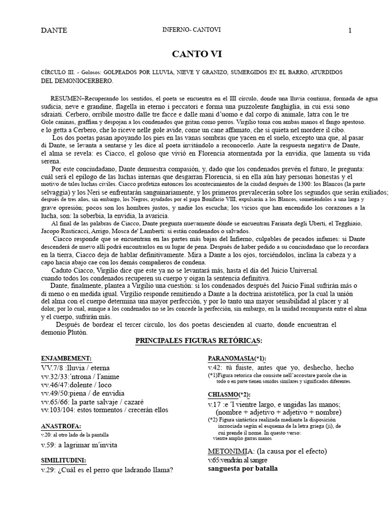 Análisis Canto VI Infierno de Dante Alighieri | PDF | Infierno (Dante ...