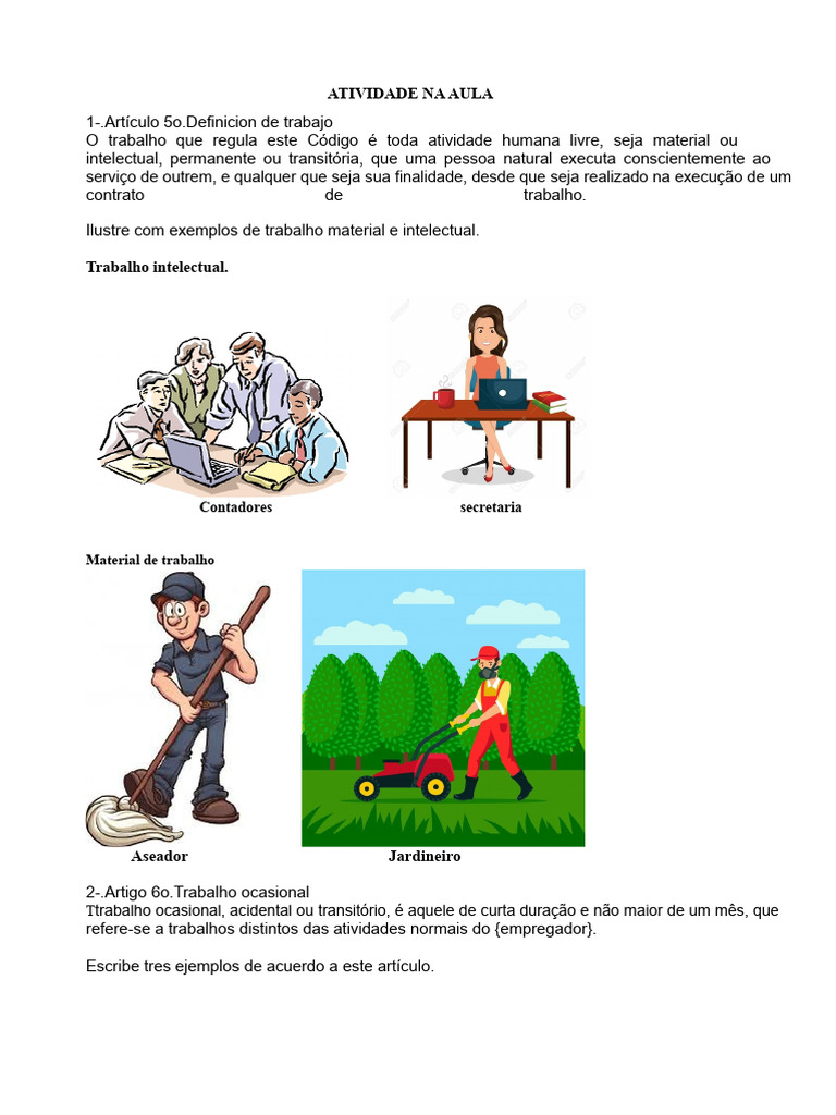 Atividade em sala de aula - Código de Trabalho | PDF | Salário | Emprego