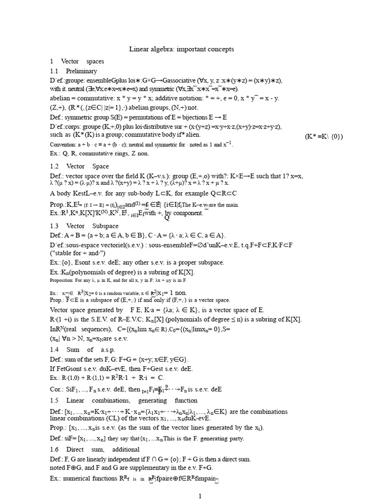 Summary of Linear Algebra Course | PDF | Matrix (Mathematics ...