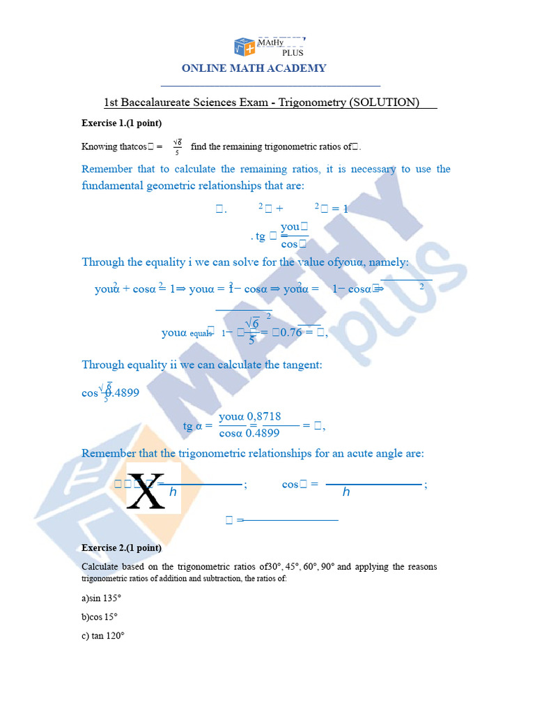Resolved Exam Mathematics 1 High School Sciences - Trigonometry-2 | PDF ...