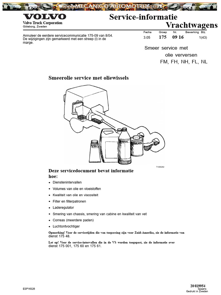 Volvo Trucks Service Lubricatie Olie Vervangingen Handleiding | PDF