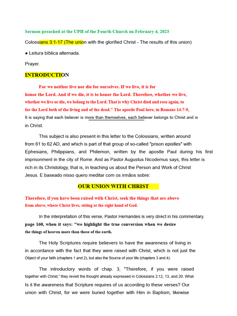 Union with Christ: Colossians Insights | PDF | Jesus | Epistle To The ...