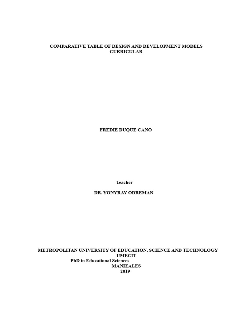 Comparative Table of Curriculum Design and Development Models | PDF | Curriculum | Evaluation