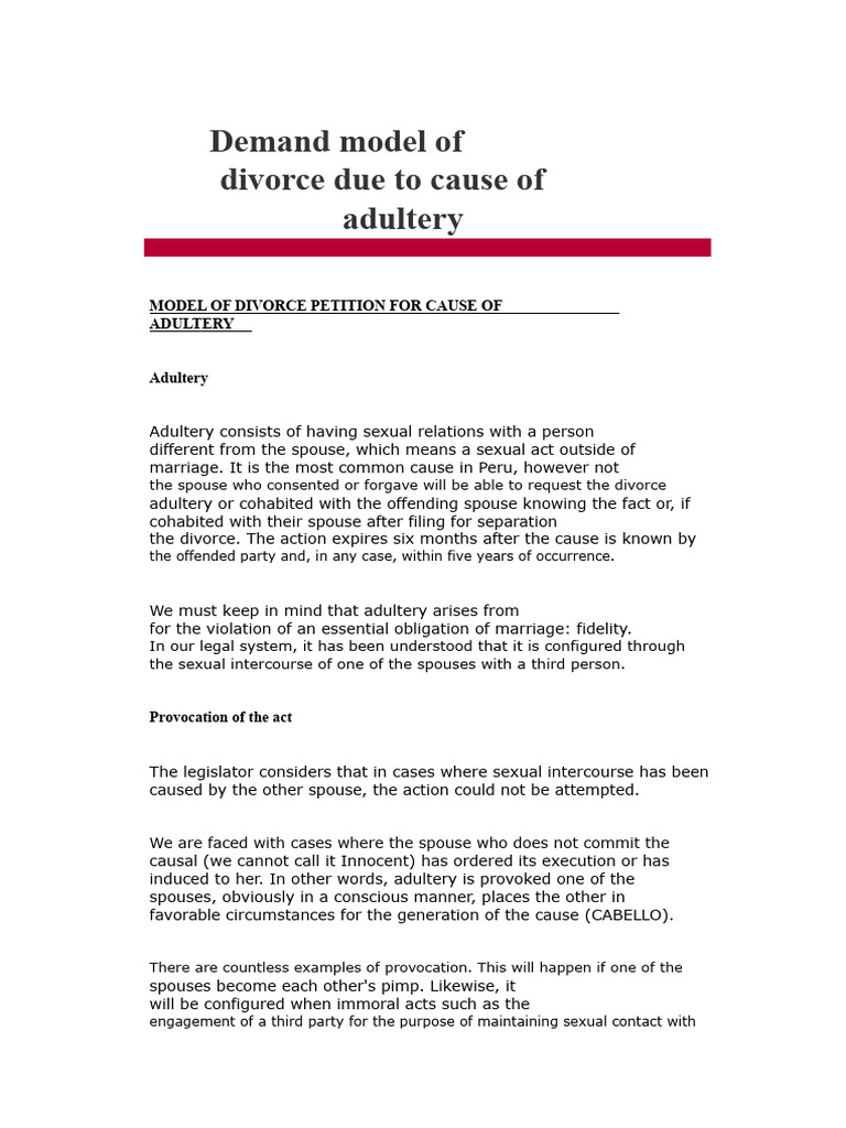 Divorce Petition Model for Adultery | PDF | Adultery | Marriage
