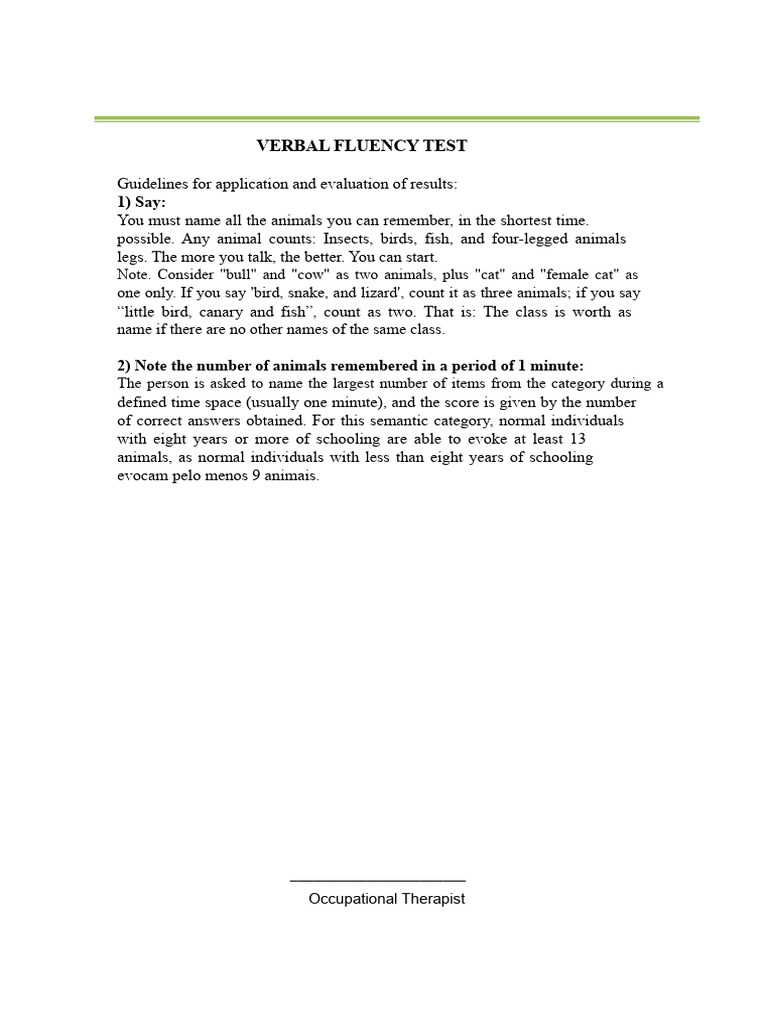 Assessment - Verbal Fluency Test | PDF