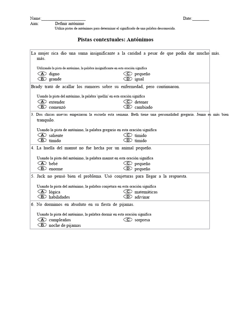 Unidad de Pistas de Contexto - Antónimos | PDF | Mark Antony