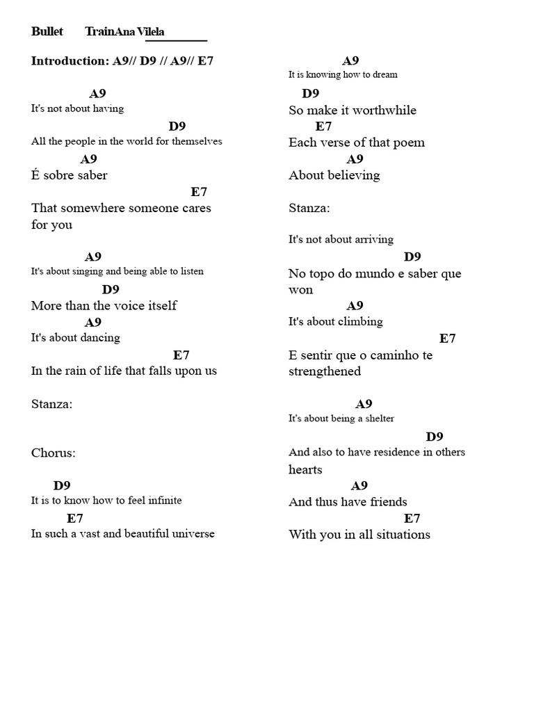 "Life is a Bullet Train: Ana Vilela Lyrics" | PDF