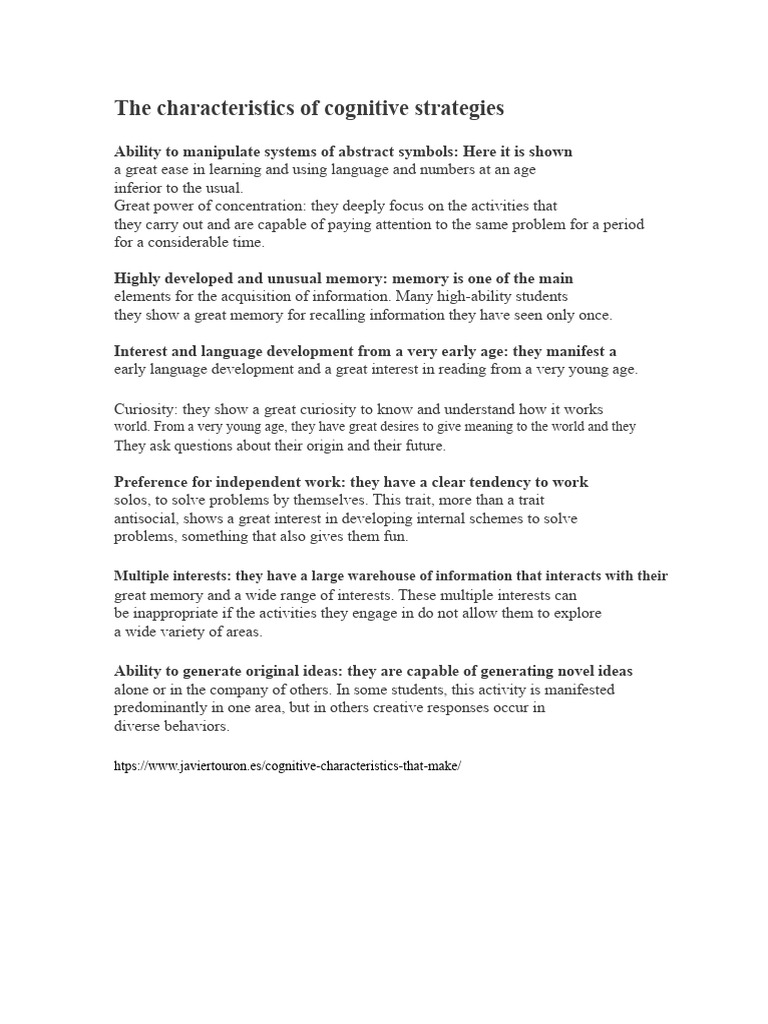 The Characteristics of Cognitive Strategies | PDF