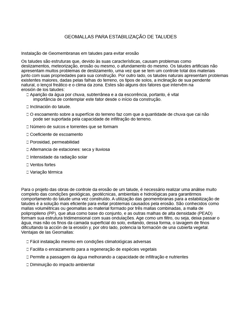 Geomallas: Solução para Taludes Estáveis | PDF