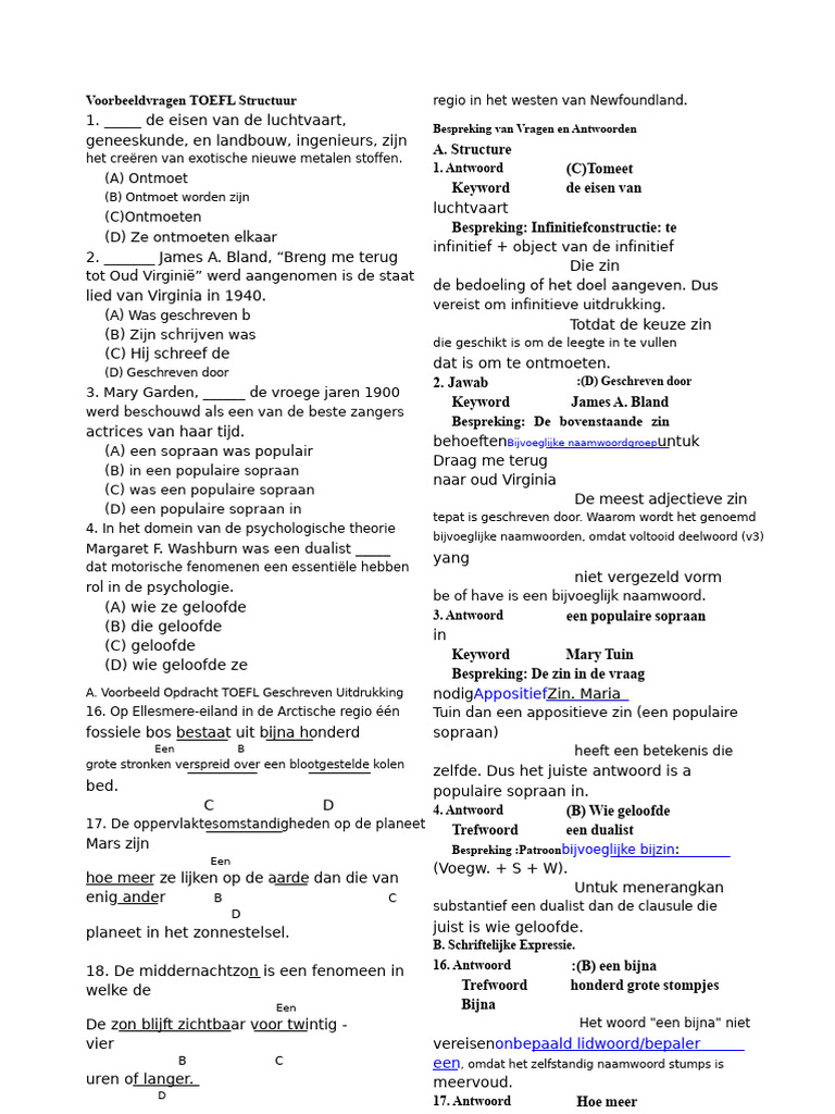 Voorbeeldvragen TOEFL Structuur | PDF