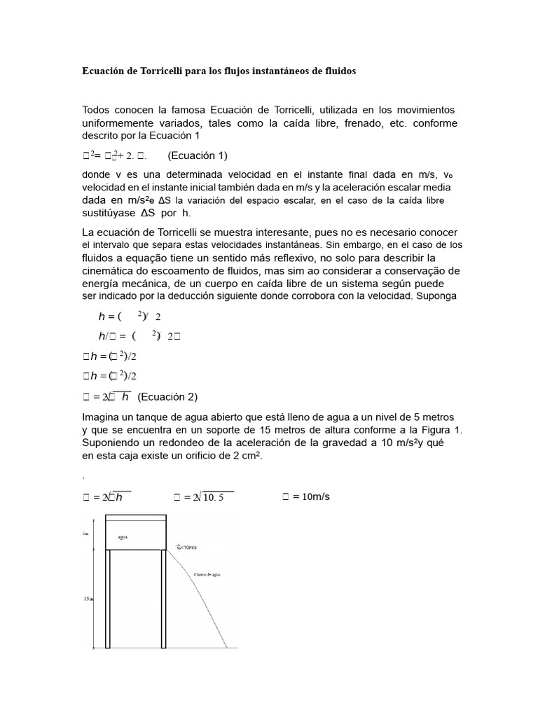 Ecuación de Torricelli para Los Flujos Instantáneos de Fluidos | PDF ...