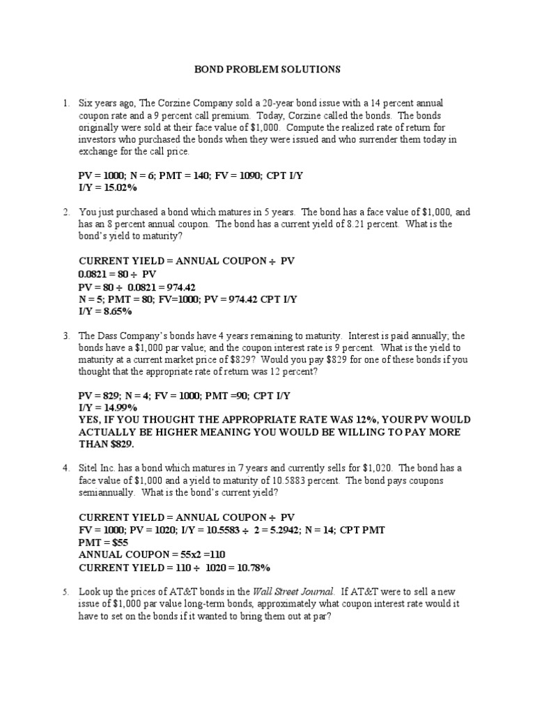 Bond Valuation and Yield Calculations | PDF | Bonds (Finance) | Yield ...