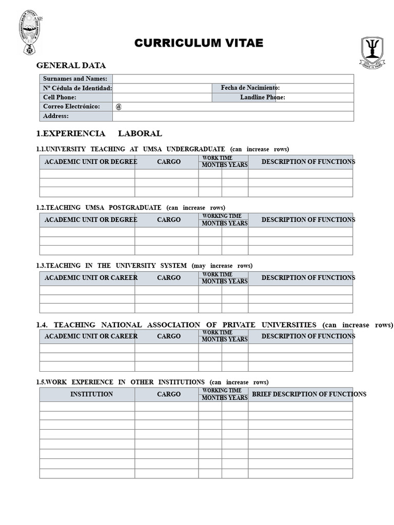 CURRICULUM VITAE FORMAT. WORD TEMPLATE | PDF | Academic Degree | Higher ...