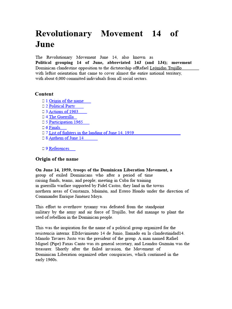 Revolutionary Movement of June 14 | PDF | Dominican Republic