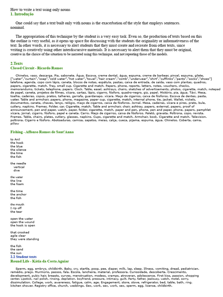 How to Write a Text Using Only Nouns | PDF