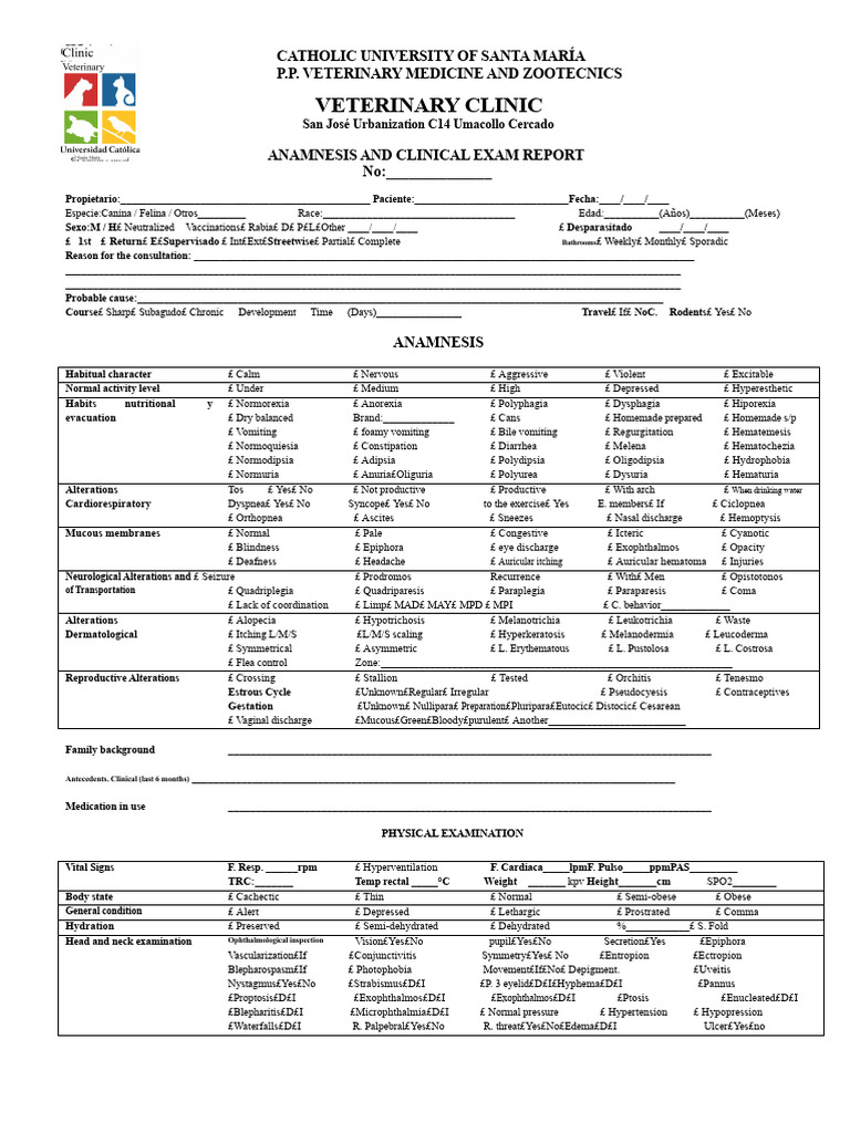 Veterinary Clinical Exam Report Template | PDF | Diseases And Disorders ...