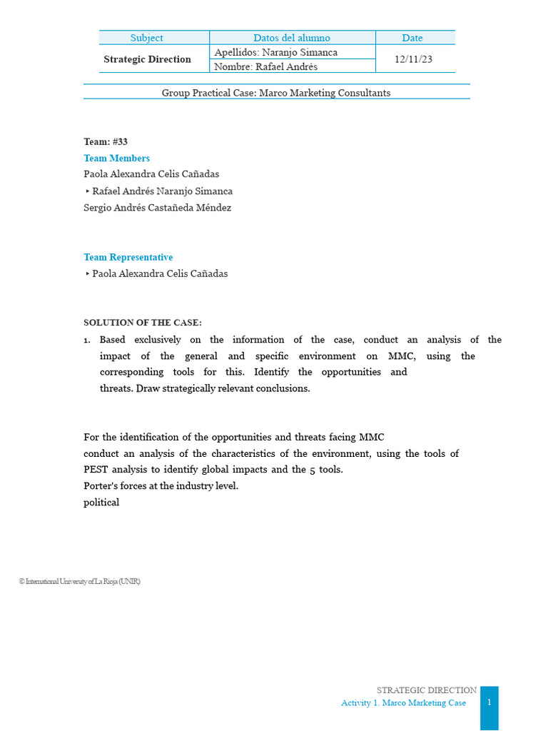 Case 1 MMC Management - Group 33 | PDF | Marketing | Business