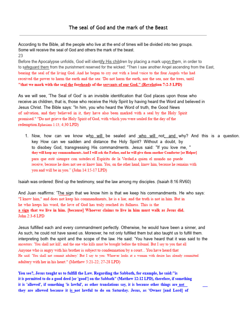 The seal of God and the mark of the Beast | PDF | Ten Commandments | Jesus