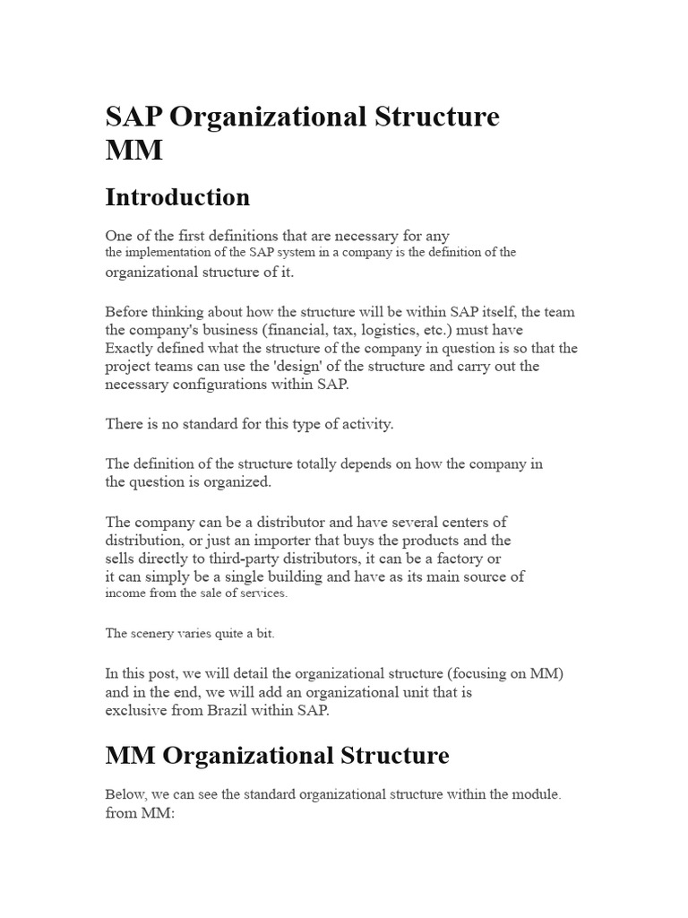 SAP MM Organizational Structure | PDF | Inventory | Logistics