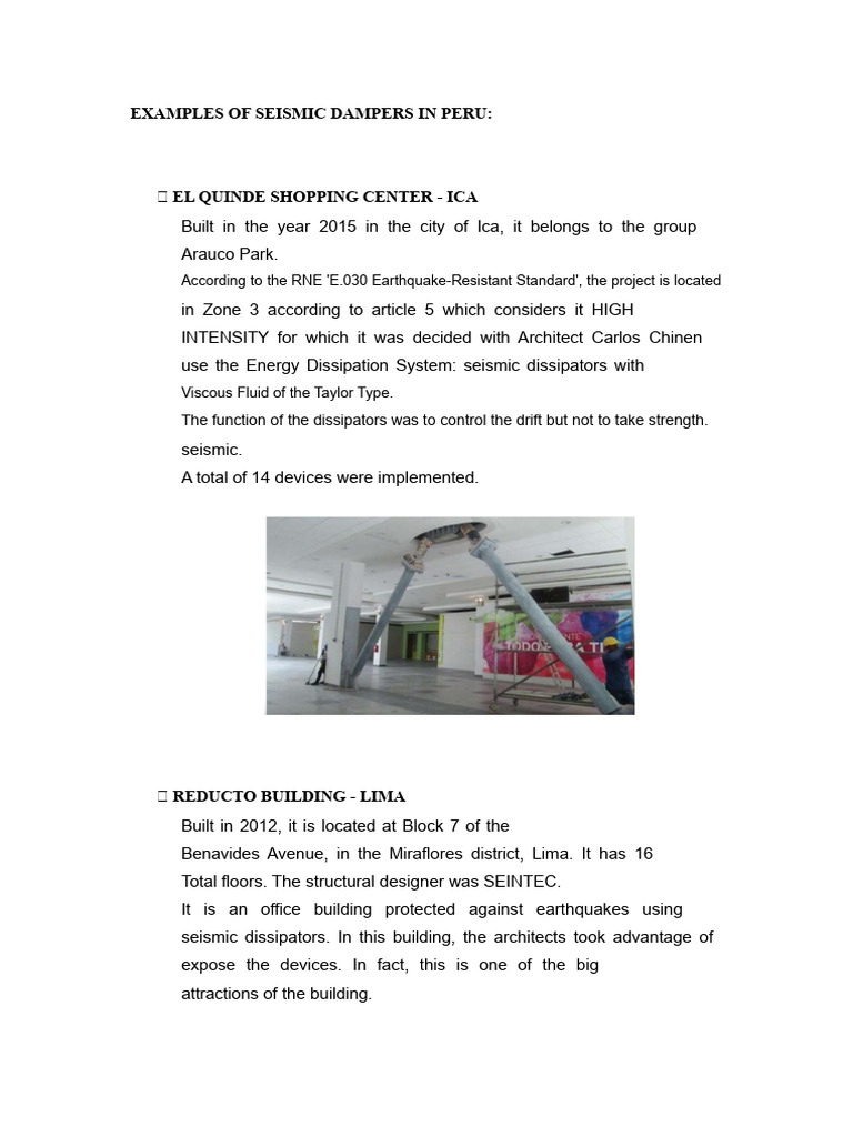 Seismic Dampers in Peru: Key Examples | PDF | Earthquake Engineering ...