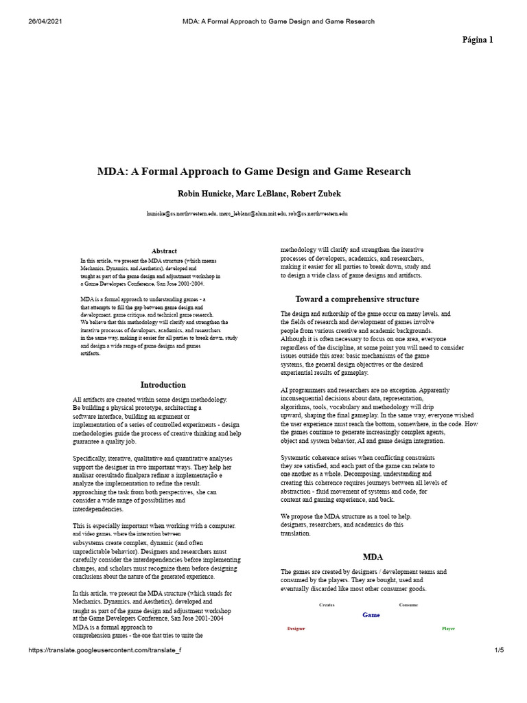 MDA - A Formal Approach To Game Design and Game Research - Translated ...