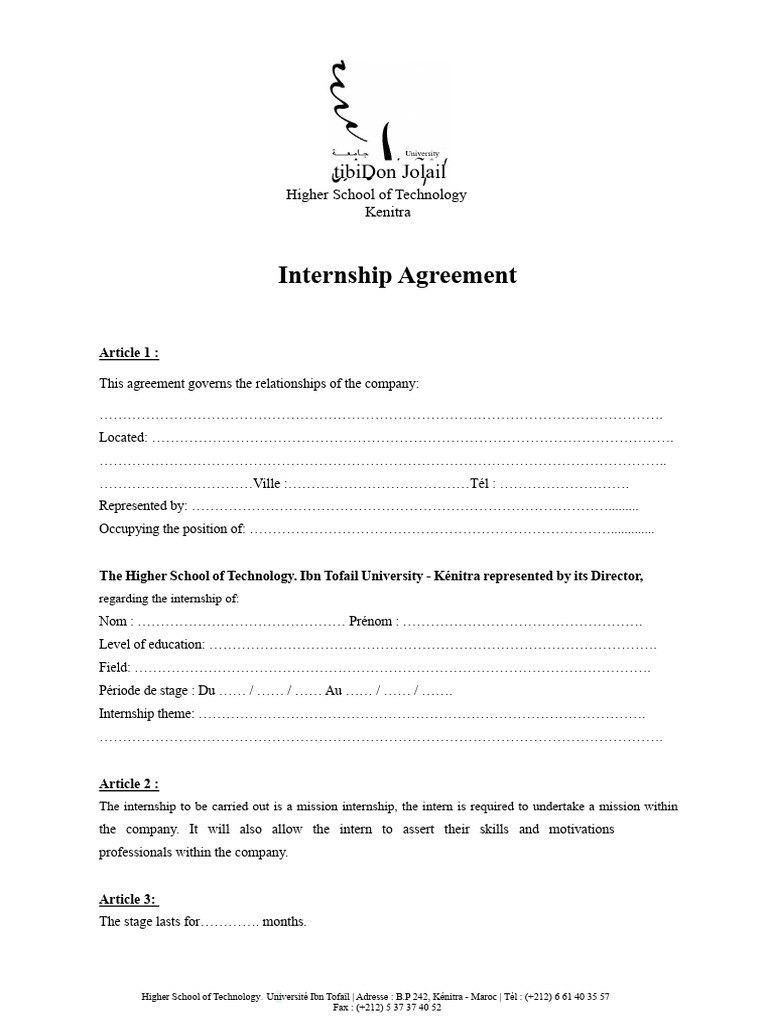 Internship Agreement - Docx Version 1 | PDF | Business