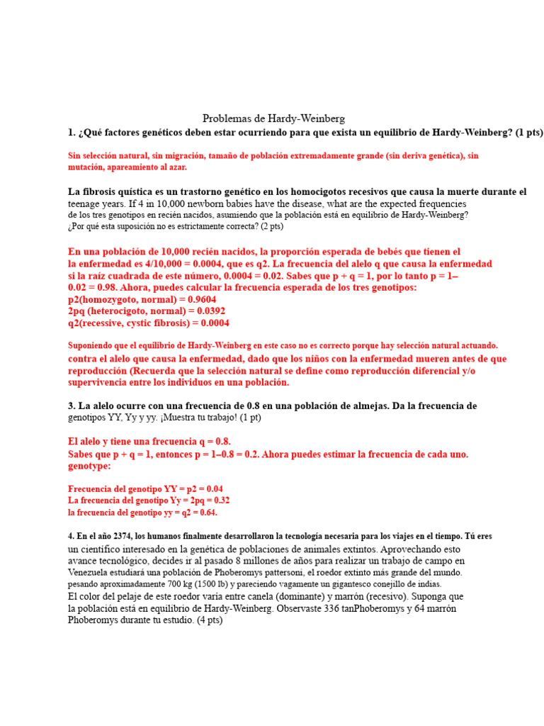 AP BIO Preguntas de Hardy-Weinberg - Clave | PDF | Cigosidad | Alelo