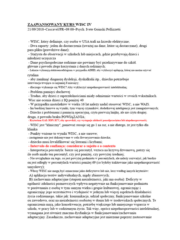 Zaawansowany Kurs Wisc Iv | PDF