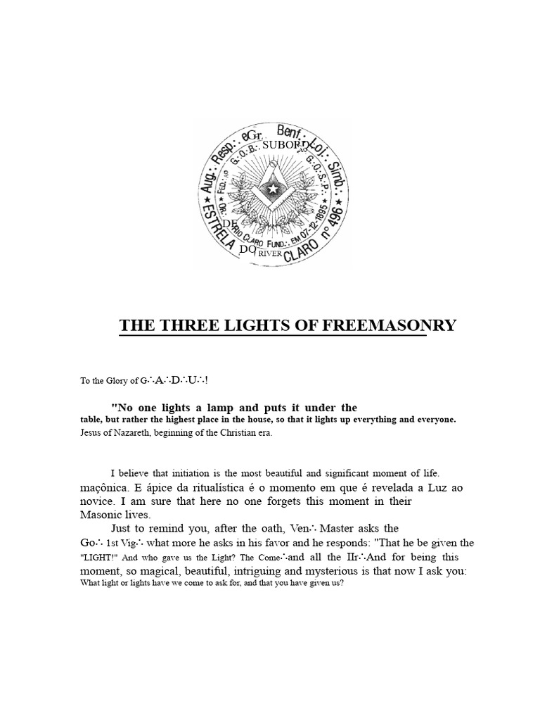 The Three Lights of Freemasonry | PDF | Freemasonry | Masonic Lodge