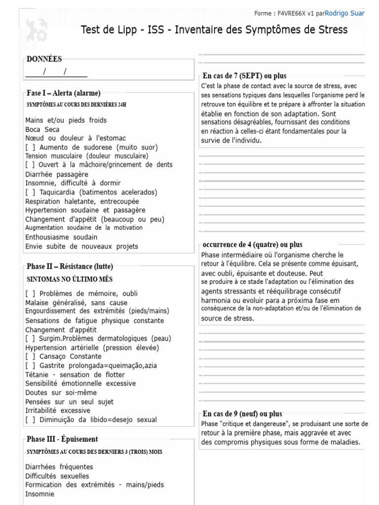 Test de Lipp : Symptômes de Stress | PDF | Stress (Biologie) | Douleur