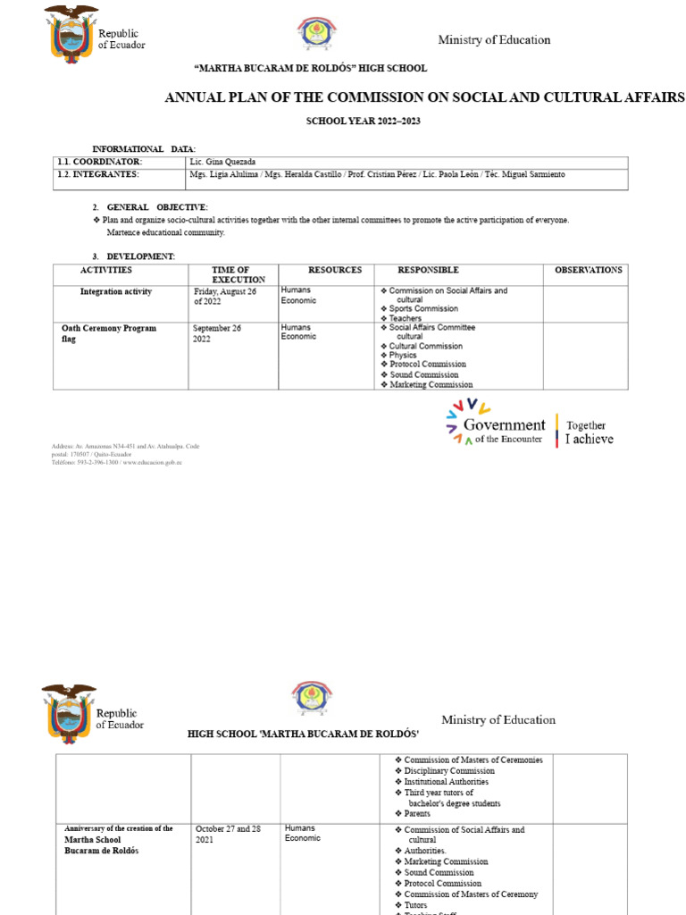 Work Plan of The Socio-Cultural Commission 2022-2023 | PDF