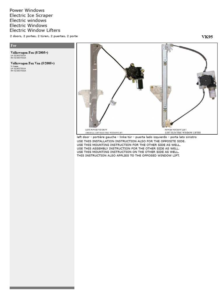 Window lift assembly VW Fox | PDF | Rivet | Electrical Connector