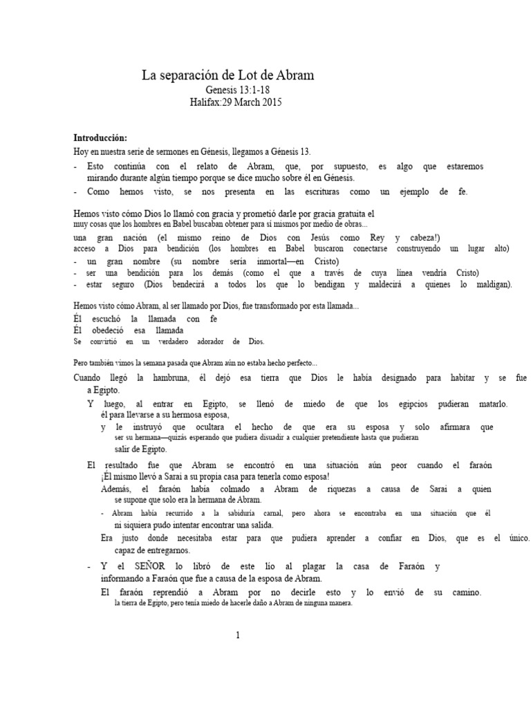 Génesis 13 - La Separación Entre Abraham y Lot | PDF | Abrahán | Libro ...